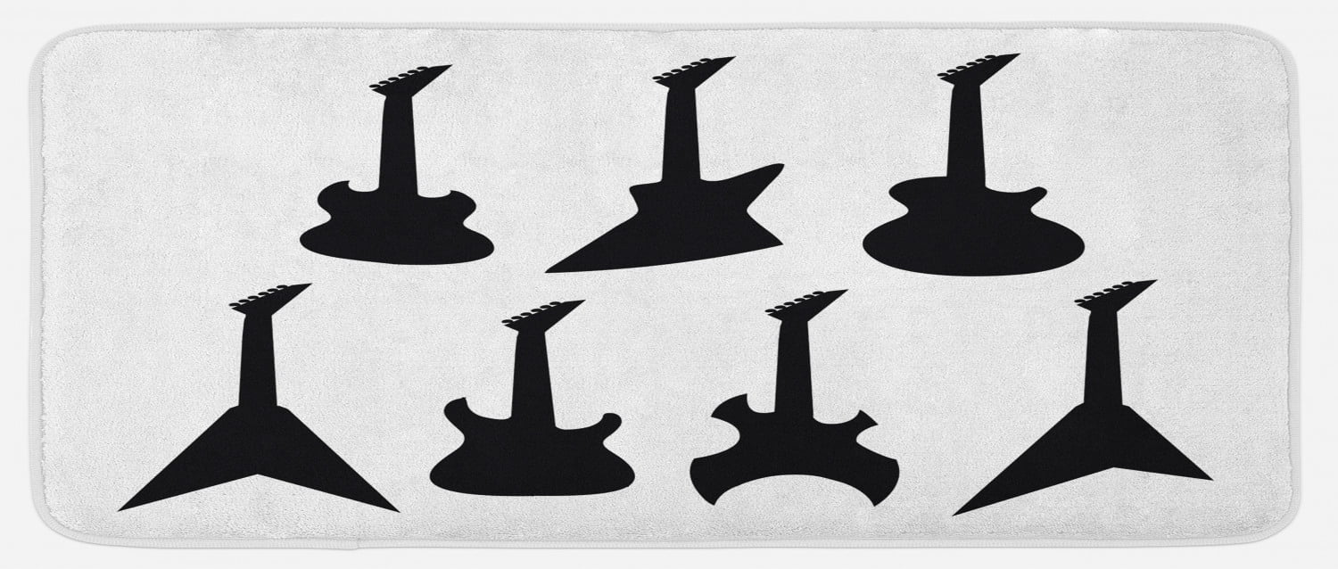 Rock Music Kitchen Mat, Various Guitar Silhouettes Acoustic Electronic ...