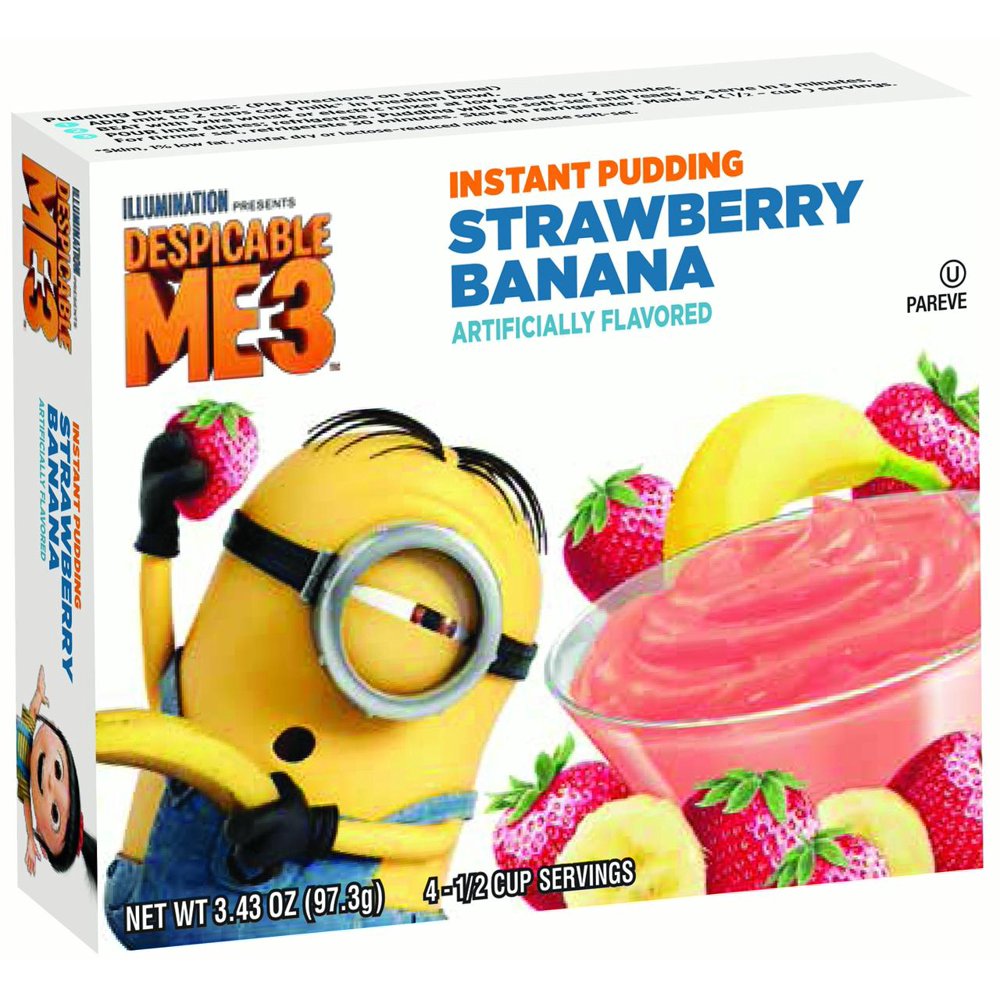 Minions Despicable ME 3 Pudding, Strawberry Banana, 3.43 Oz, 12 Ct ...