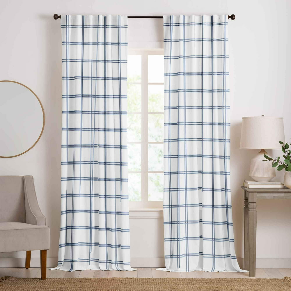 Farmhouse Living Double Windowpane Plaid Room Darkening Window Curtain ...