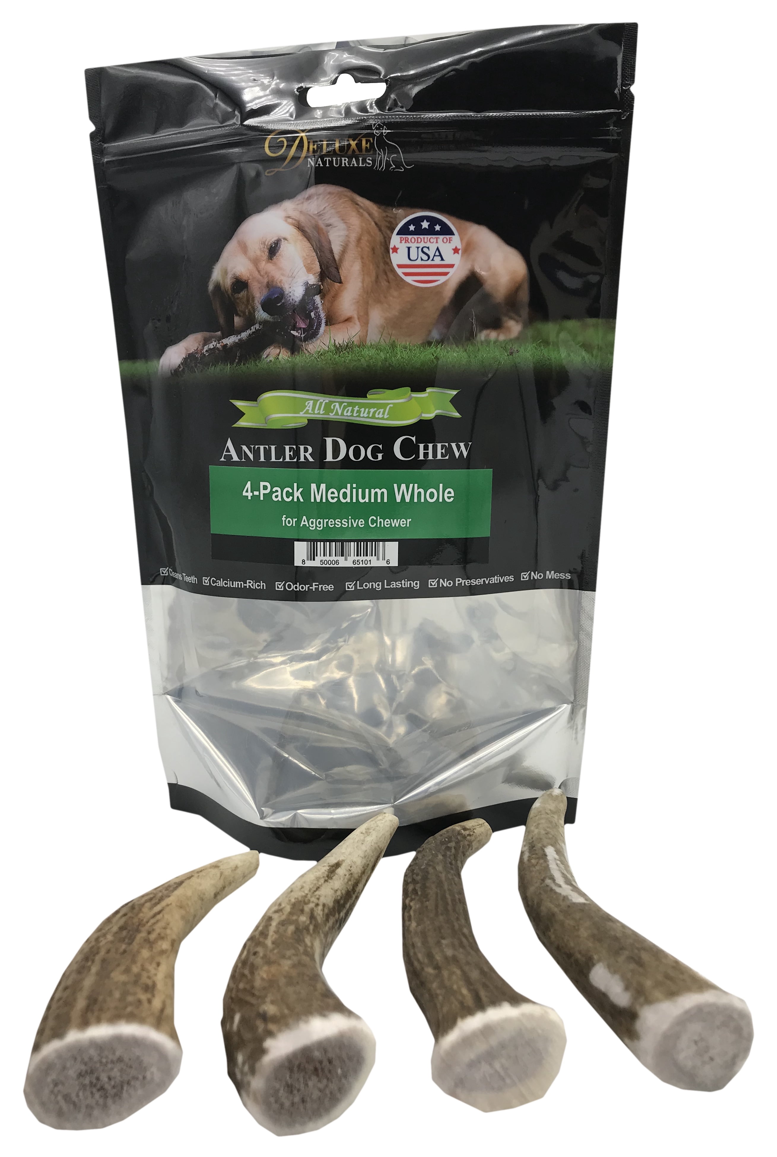 Deluxe Naturals Elk Antler Dog Chew 4 Pack Medium Whole Antlers Deluxe Naturals Elk Antler Dog Chew 4 Pack Medium Whole Antlers