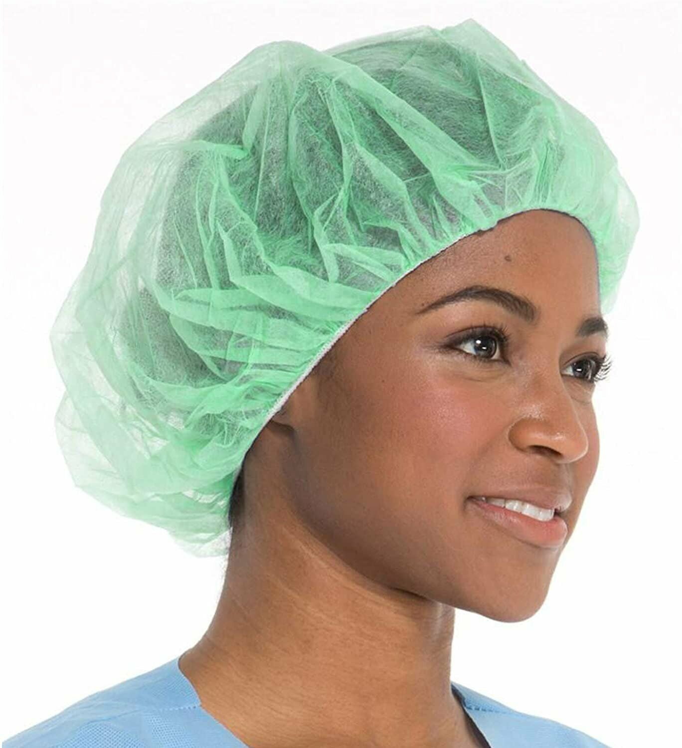 Green Disposable Bouffant (Hair Net) Caps, Spun-bounded Poly, Hair Head ...