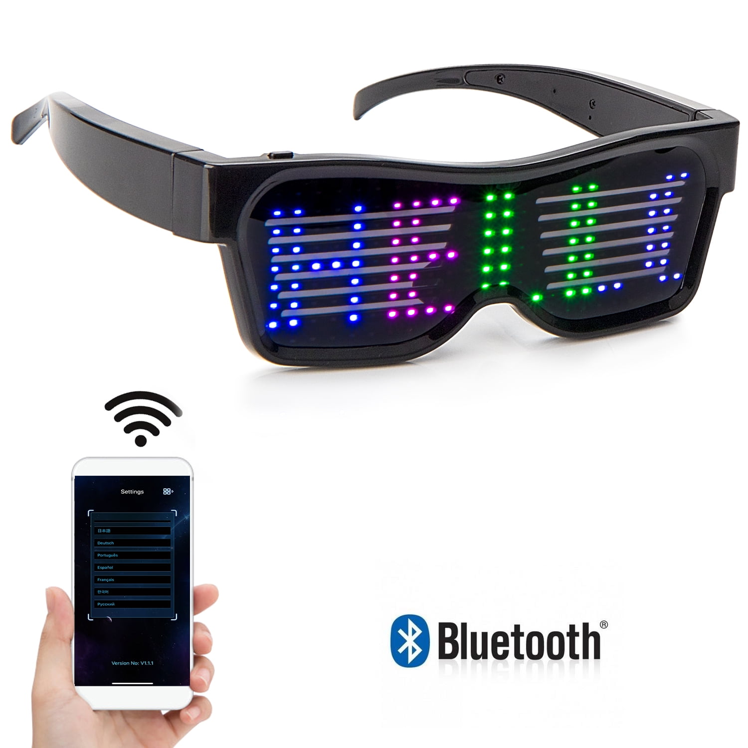 LED Glasses, Bluetooth APP Connected LED Display Smart