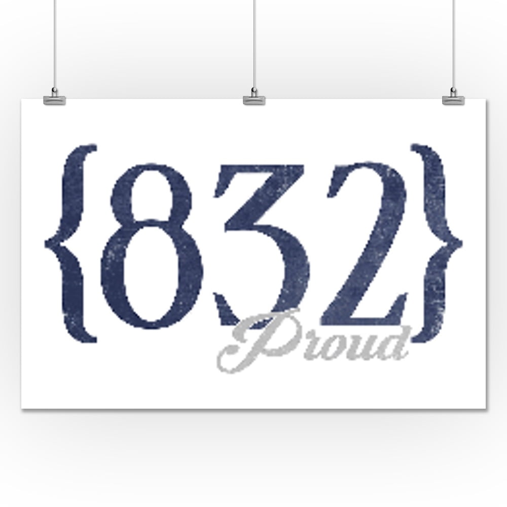 Houston, Texas - 832 Area Code (Blue) - Lantern Press Artwork (24x36 ...