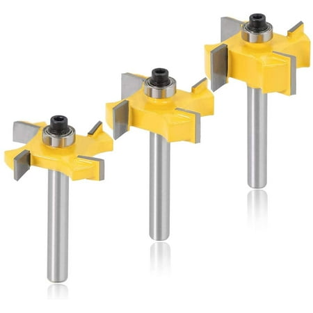 3 Piece 4 Wing Slot Mill Set, 1/4" Slot Mill with Bearing Shank Wood ...