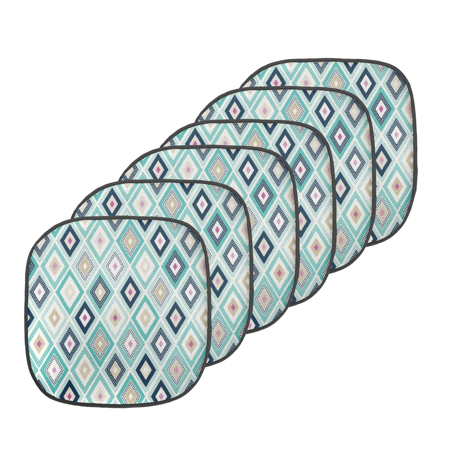 Turquoise Chair Seating Cushion Set of 6, Dots Doodle Rhombus Diamond ...