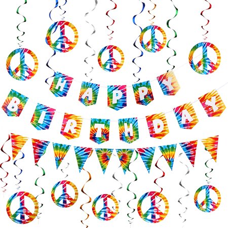 23 Pieces Tie Dye Birthday Party Supplies Tie Dye Birthday Banner Happy ...