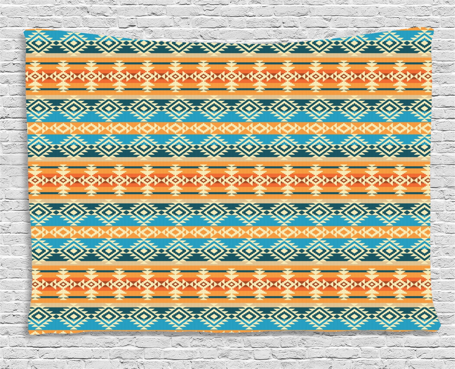 Southwestern Tapestry, Striped Backdrop with Geometric Tribal Motifs ...