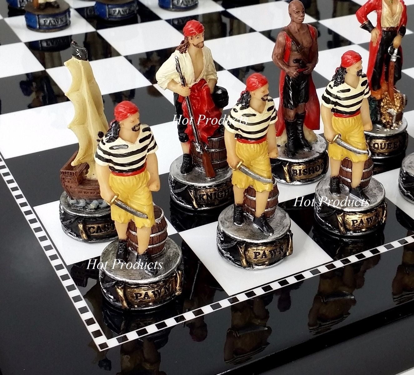 Pirates Vs Royal Navy Pirate Chess Men Set W/ 15" Black & White Gloss ...