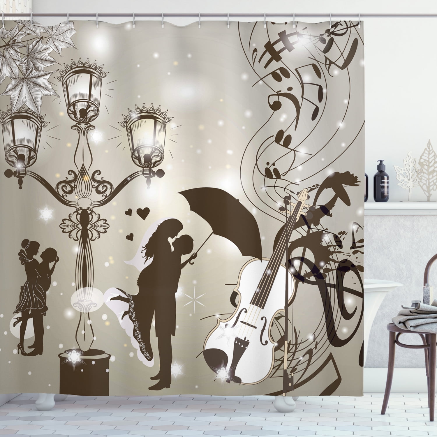 Ambesonne Valentine Shower Curtain Kissing Couples Music 69wx70l