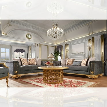 Luxury Beige Chenille Sofa Set 3Pcs Traditional Homey Design HD-1623 ...