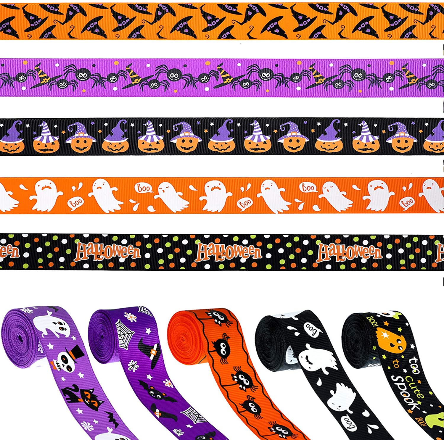 50 Yards Halloween Ribbons Grosgrain Halloween Decorative Ribbons Black ...
