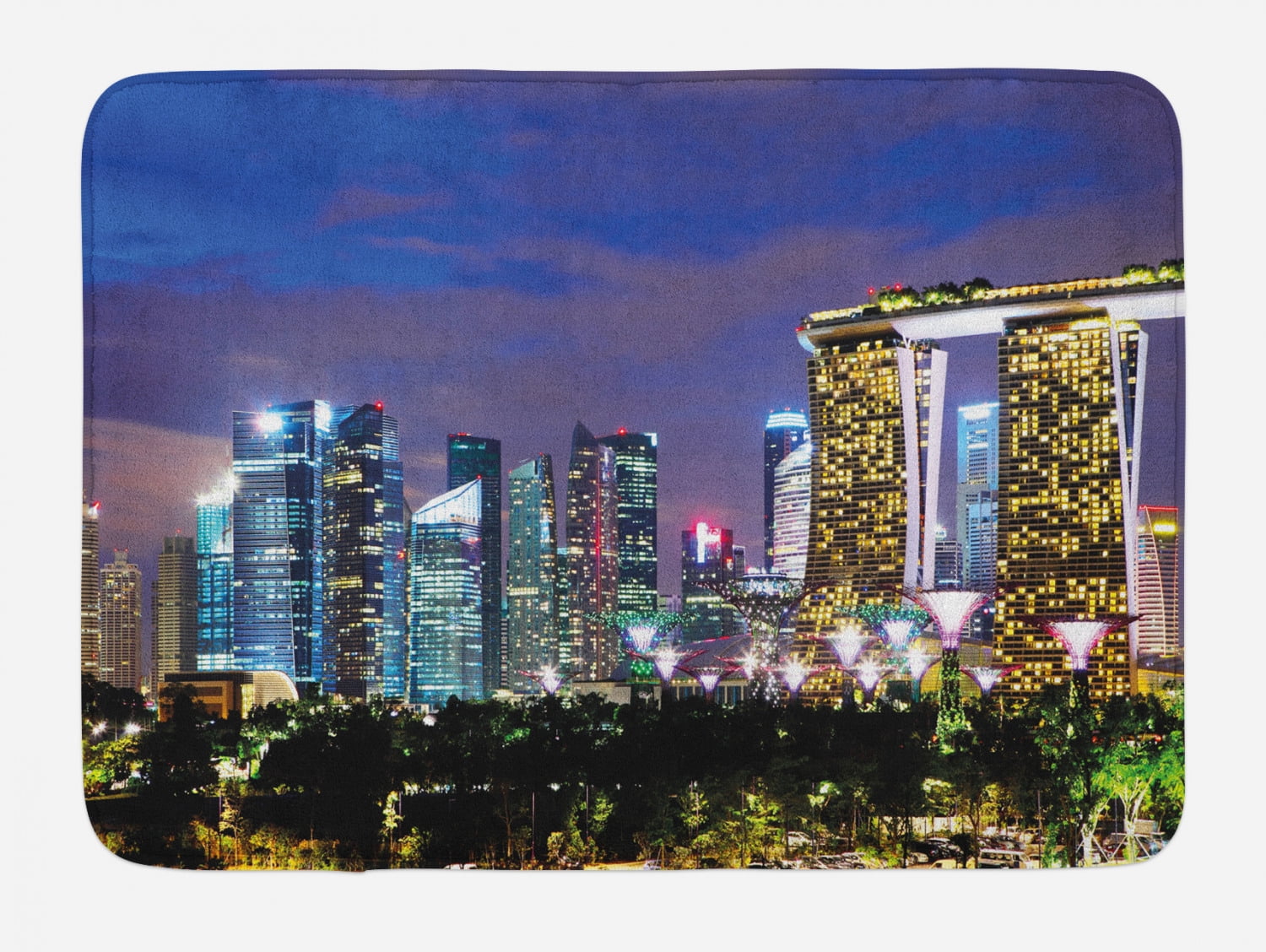 Travel Bath Mat, Singapore Cityscape at the Night Modern Architecture ...