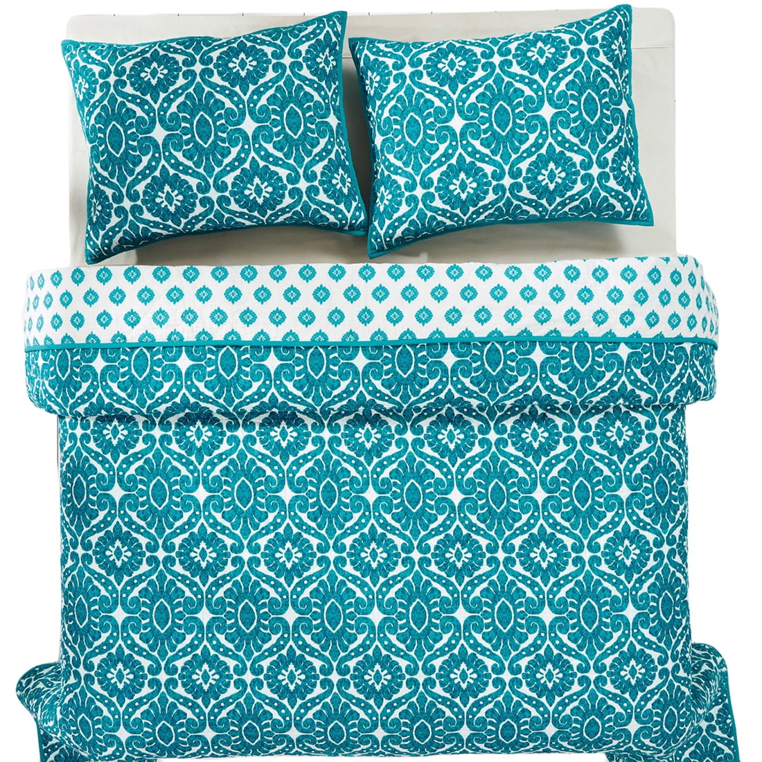 Francesca Aqua Queen Set; Quilt 90x90-2 Shams 21x27 - Walmart.com
