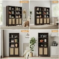 SICOTAS Rattan 5 Tier Bookshelf, Cherry 5 Shelf Bookcase with Doors ...