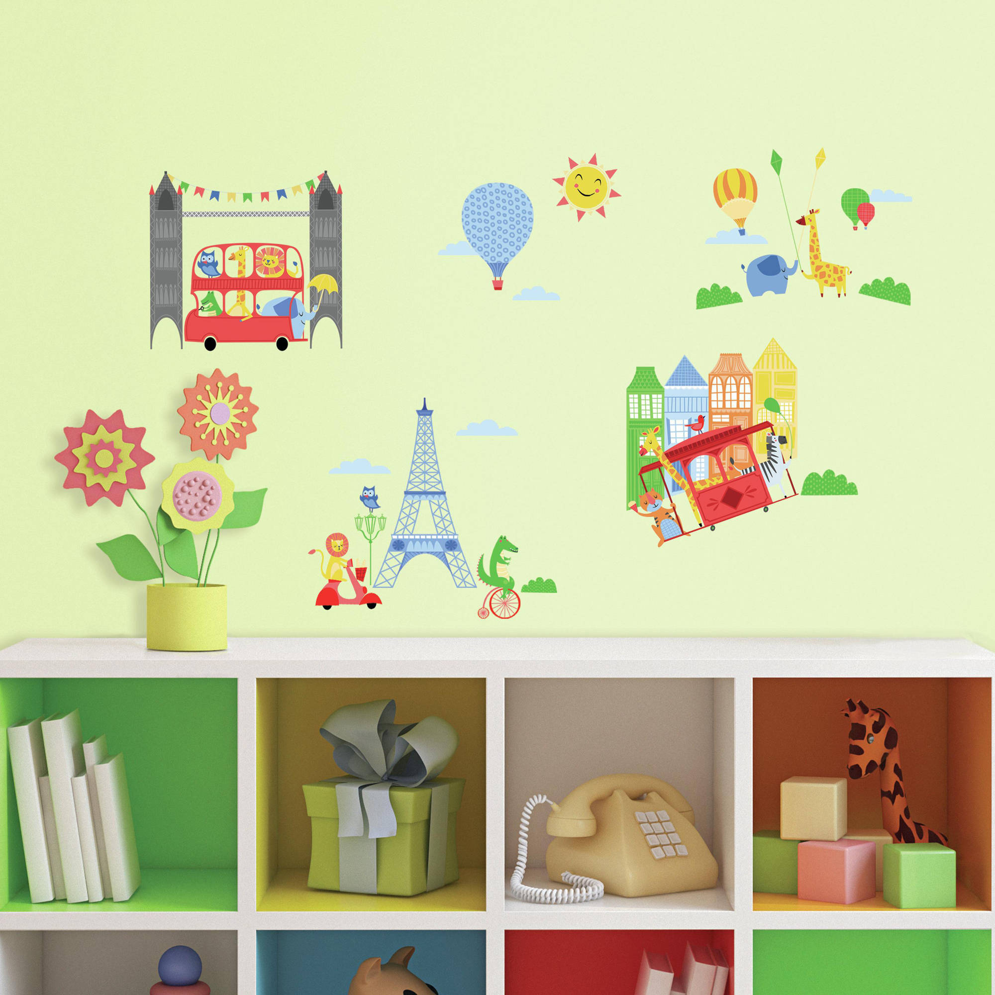 RoomMates Animals in the City Peel and Stick Wall Decals - Walmart.com