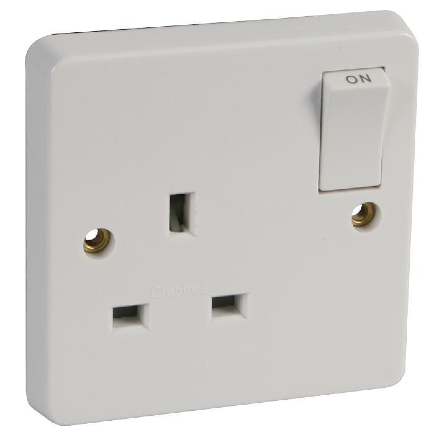 CRABTREE - 13A 1 Gang Single Pole Switched Socket with Twin Earth ...