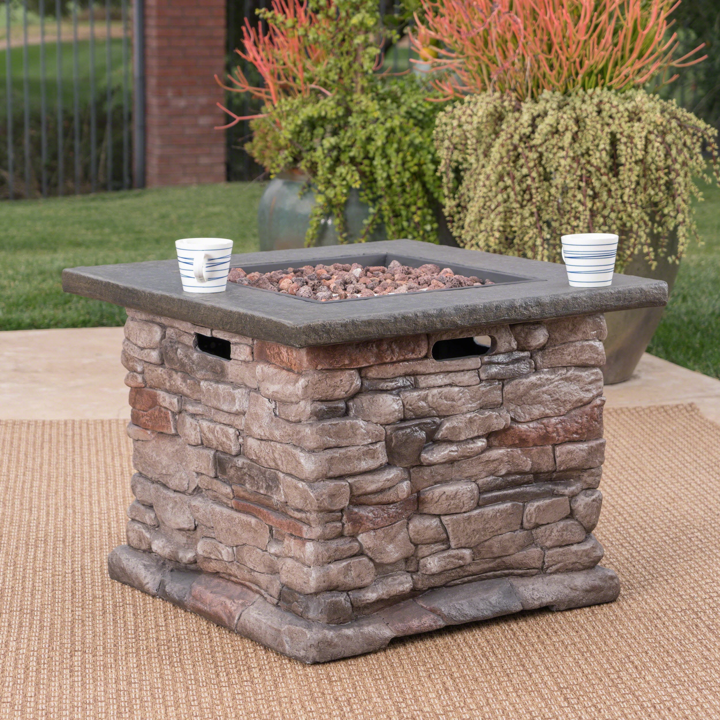 Annika Outdoor MGO Square Fire Pit, Natural Stone - Walmart.com