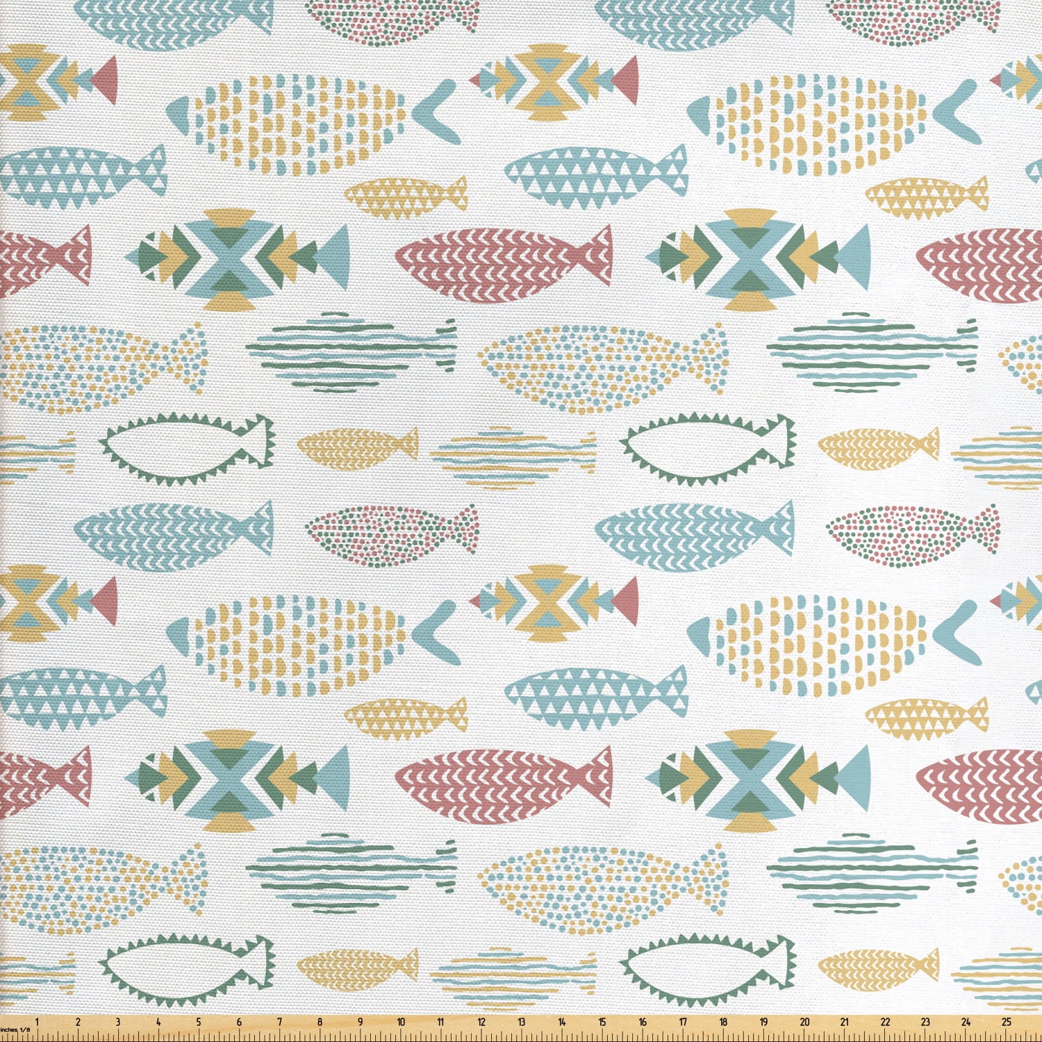 Fish Fabric by The Yard, Geometric Arrangement Sea Creatures Stripes ...