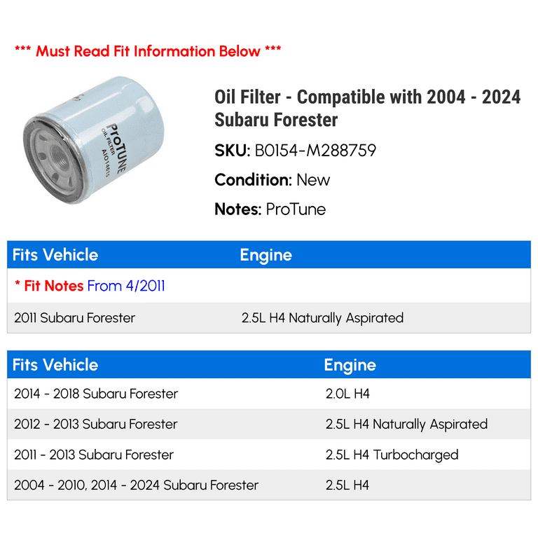 Oil Filter Compatible with 2004 2024 Subaru Forester 2005 2006 2007 2008 2009 2010 2011 2012 2013 2014 2015 2016 2017 2018 2019 2020 2021 2022
