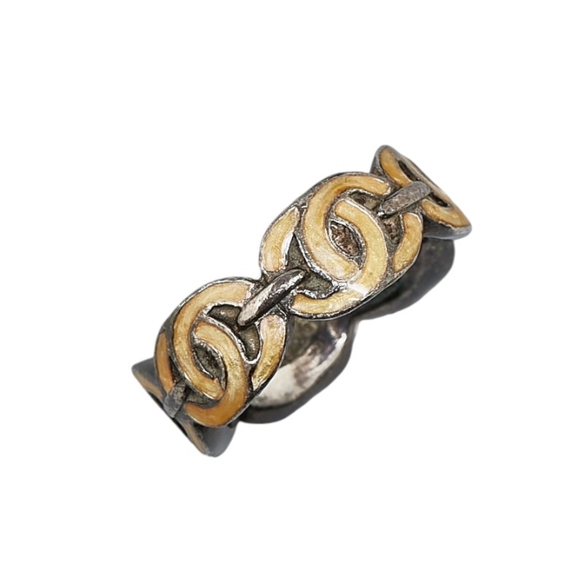 Pre-Owned Chanel Coco Mark Ring, Silver, Beige, Metal, Women's, CHANEL ...