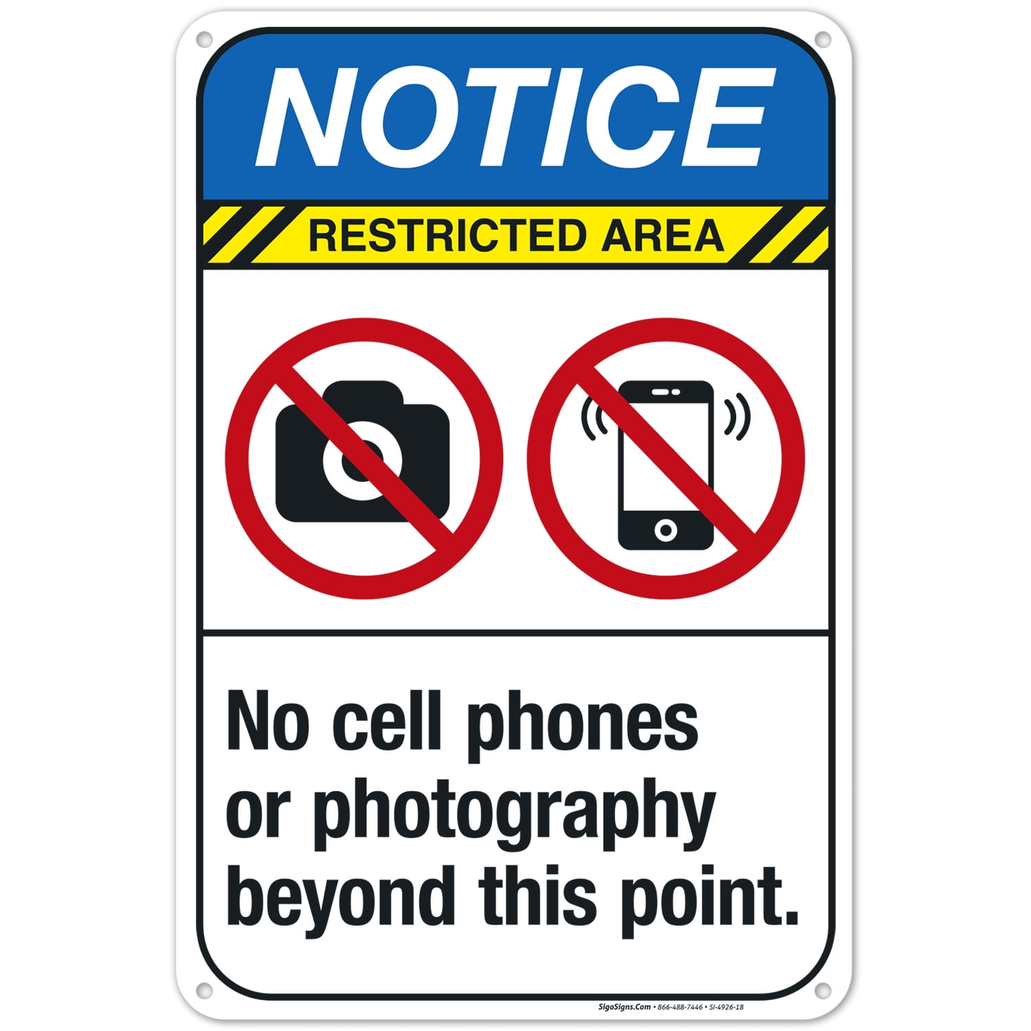 No Cell Phones Or Photography Beyond This Point Sign, ANSI Notice Sign ...