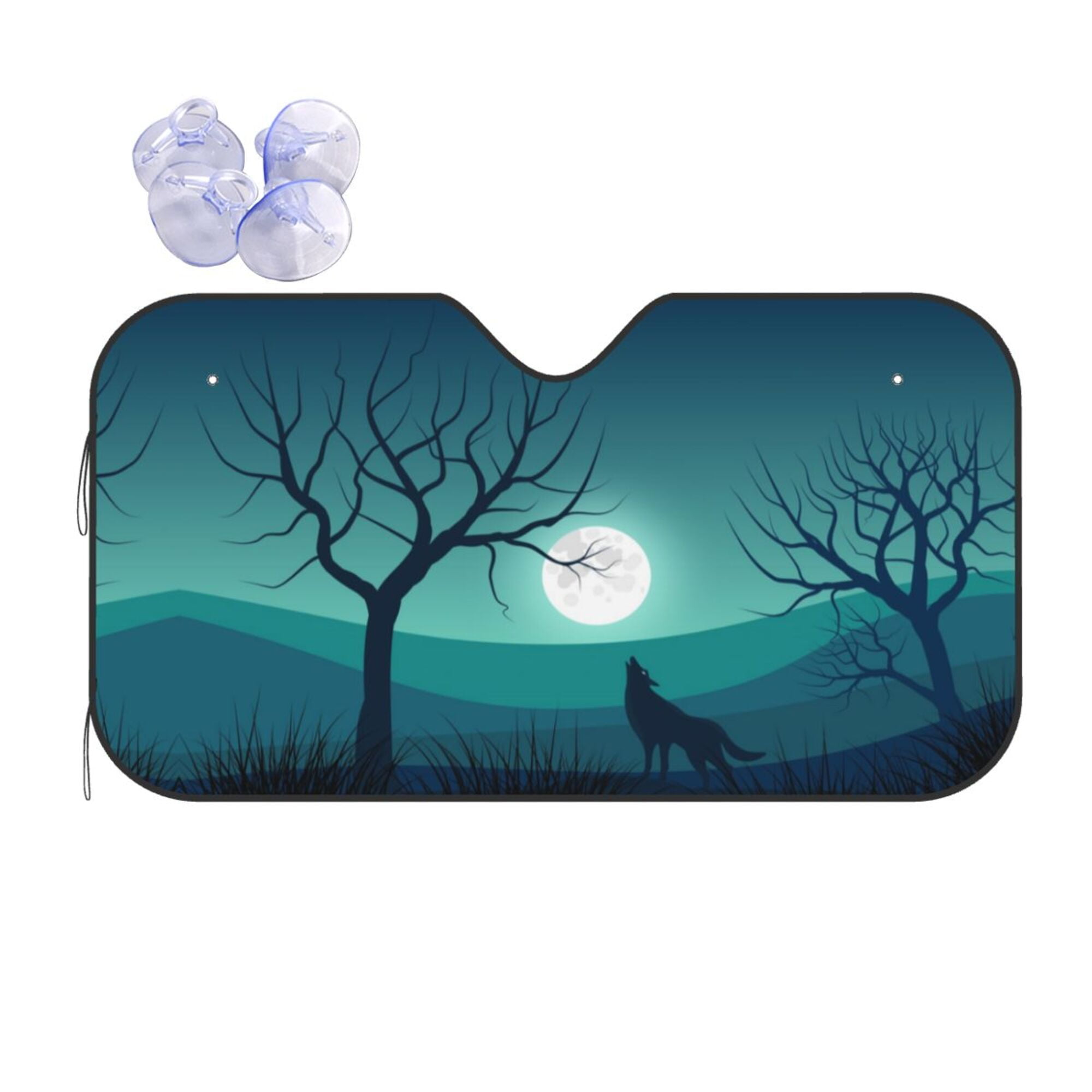 XMXY Car Sun Shade Windshield, Night Moon Moonlight Wolf Animal ...