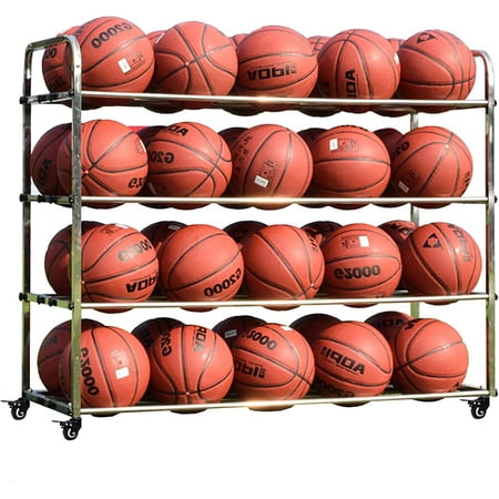 Basketball Storage Rack, 4 Tier Rolling Sports Ball Racks with Wheels ...