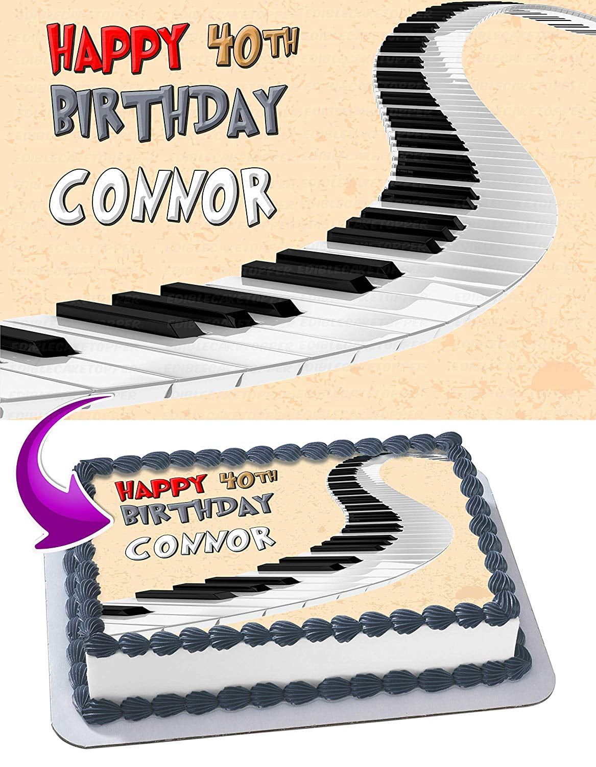 Piano Keyboard Edible Cake Image Topper Personalized Picture 1/4 Sheet ...