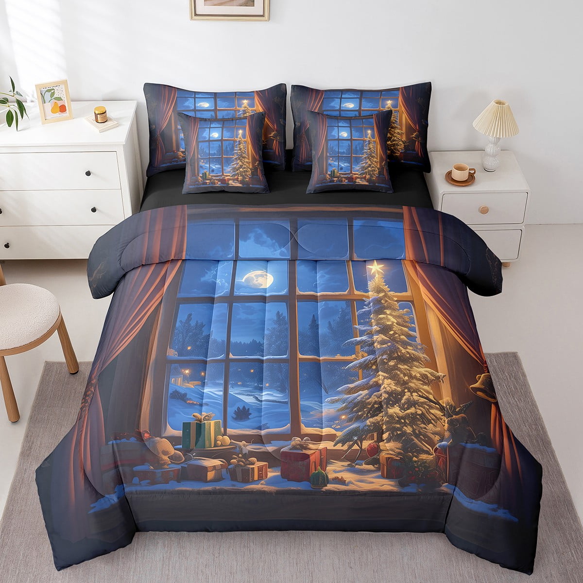 Winter Themed Bedding Set 7 Piece Christmas Tree Bed in a Bag for Boys ...