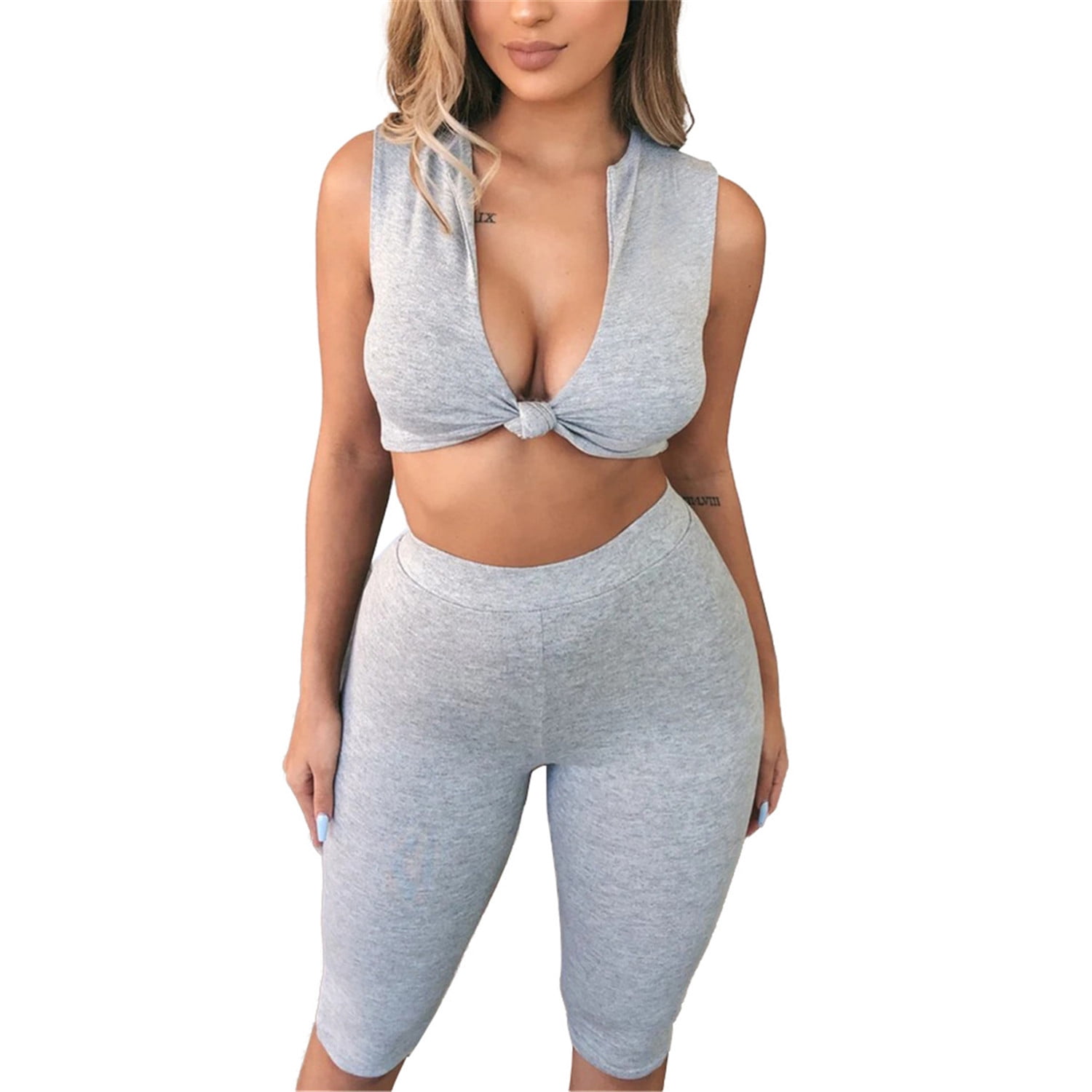 Focusnorm Focusnorm Womens High Waist Crop Yoga Pants Tummy Control