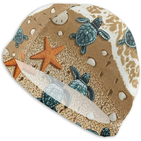 Turtles On The Beachswim Caps,Silicone Waterproof Comfy Bathing Cap ...