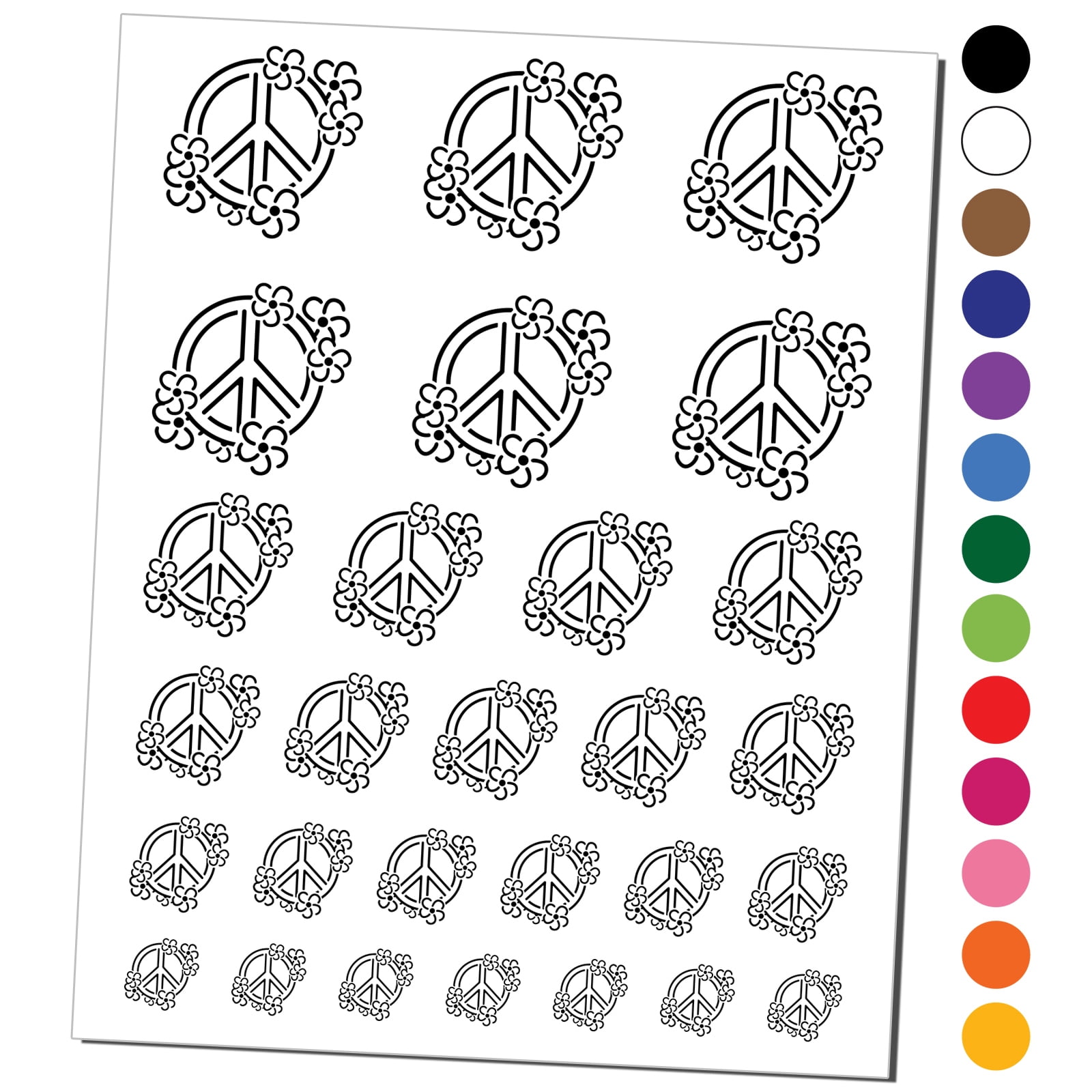 Peace Sign Surrounded by Flowers Water Resistant Temporary Tattoo Set ...