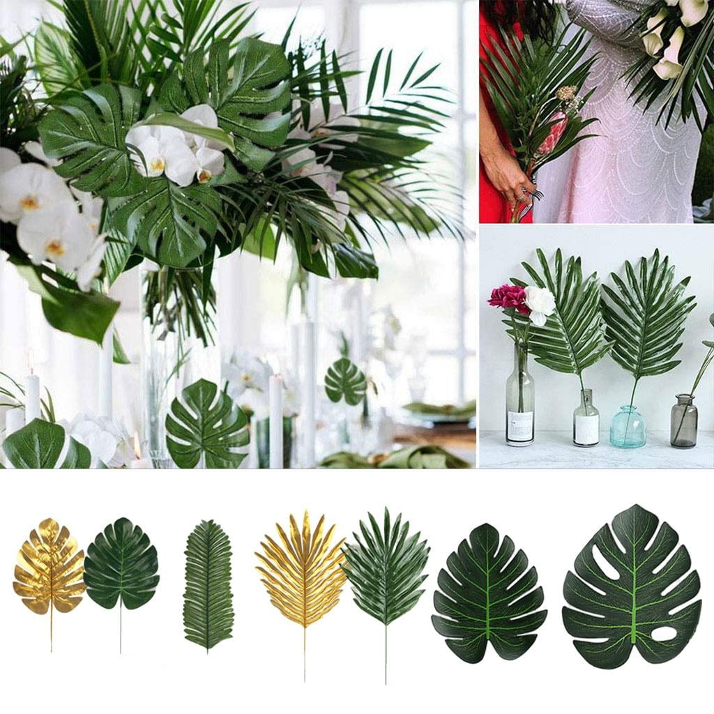 66x Tropical Leaves with Stems Decor Leaf Greenery Artificial Palm ...