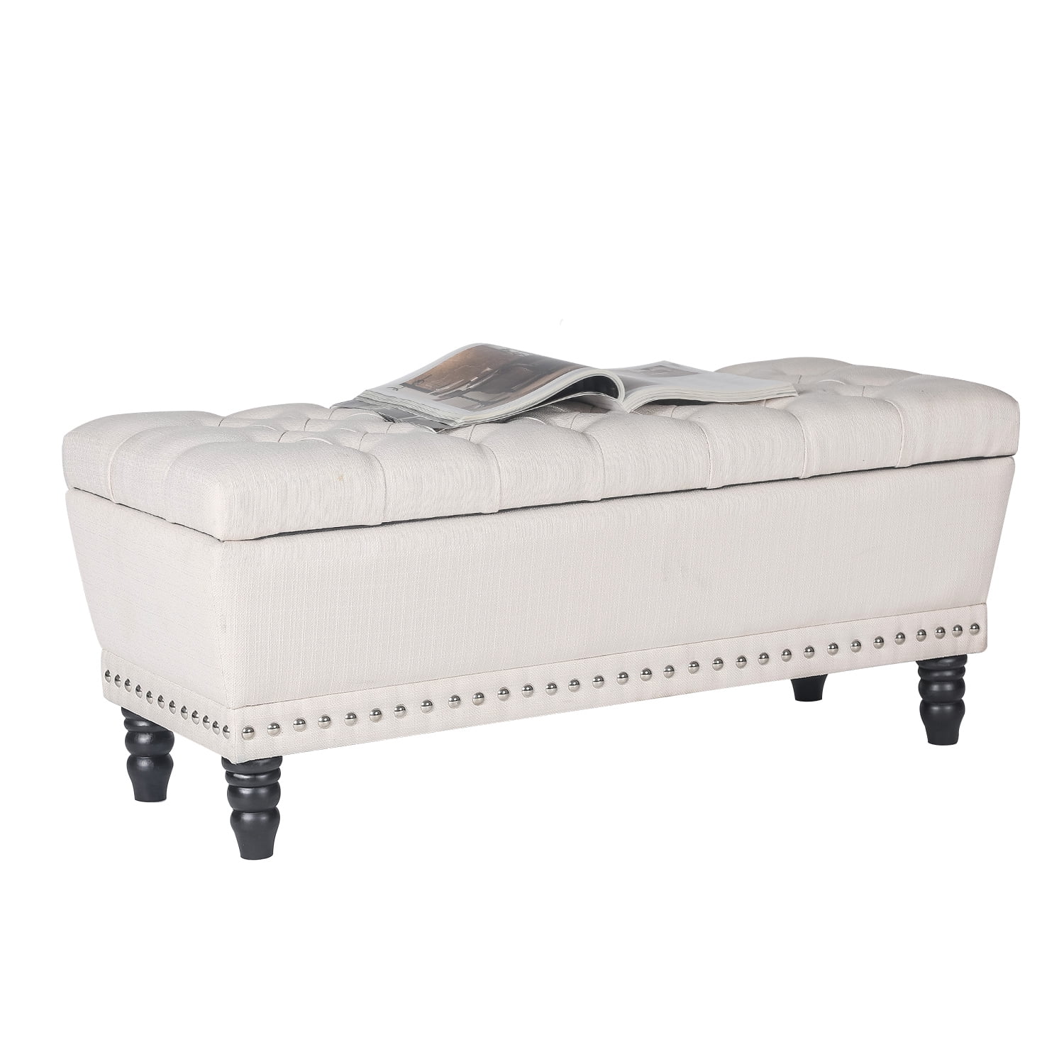 Homebeez 42 Inch Storage Ottoman Bench With Button Tufted Bedroom