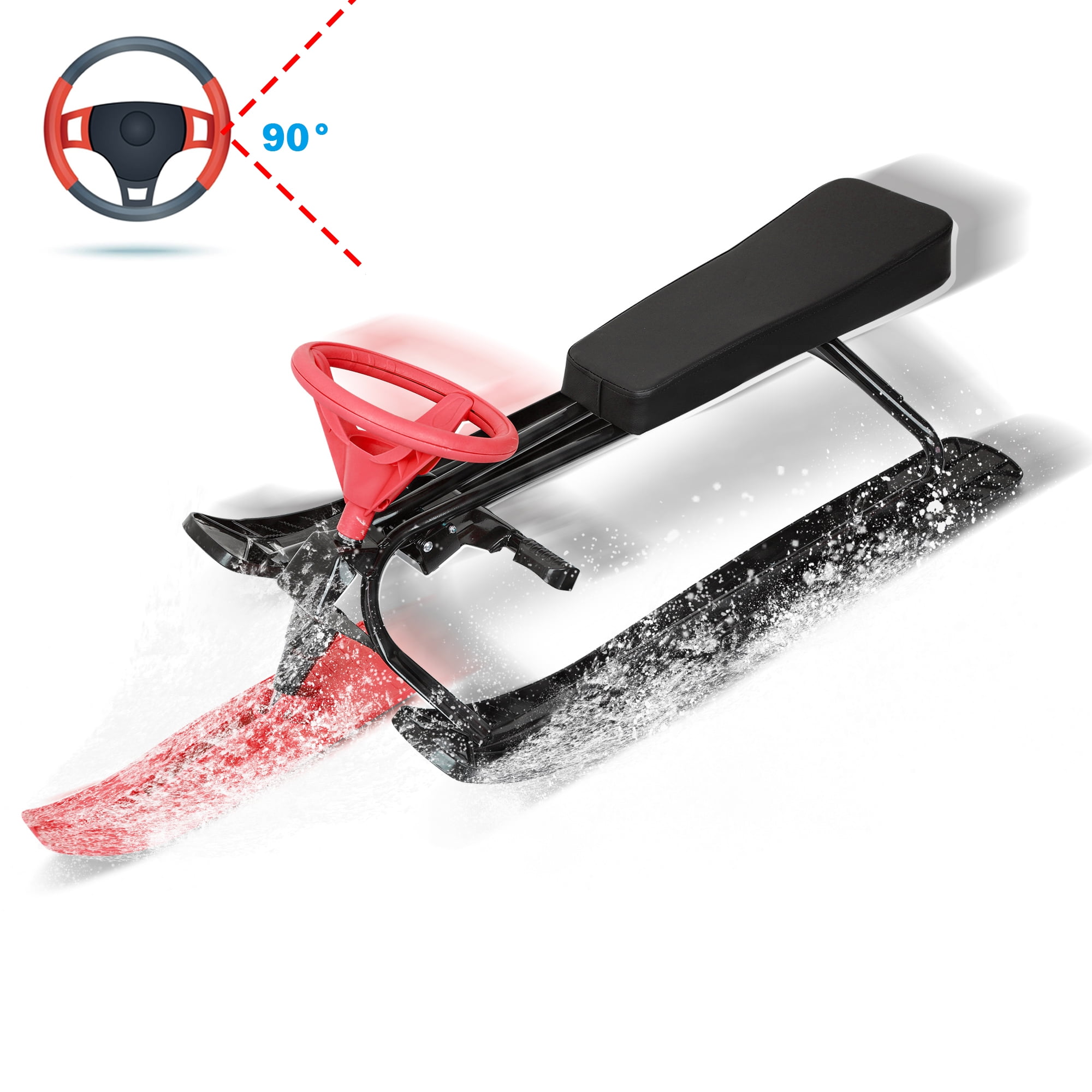 Seizeen Snow Racer Sled, 45'' Pull Sled with Metal Ski, Steering Wheel ...