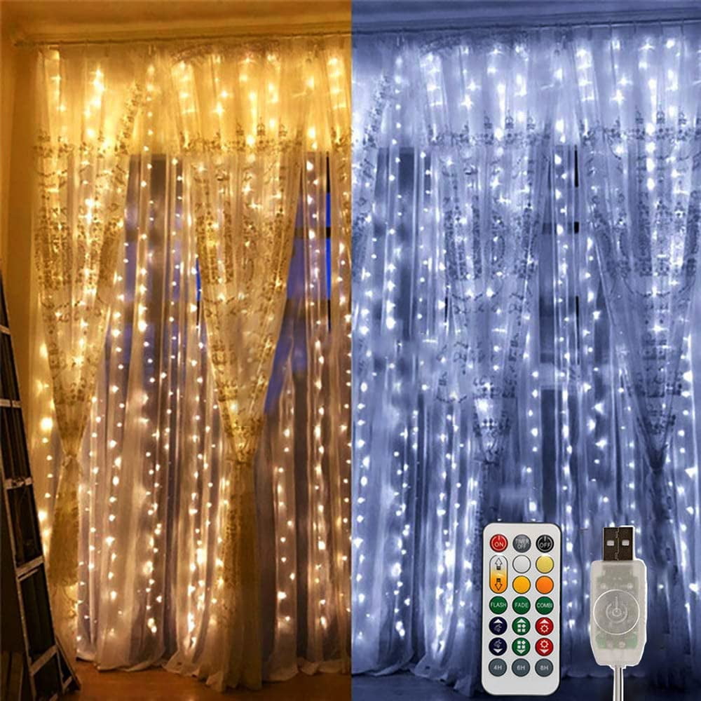 LED Curtain String Lights, 9.8 x 9.8 ft, with Remote, 3 Colors ...