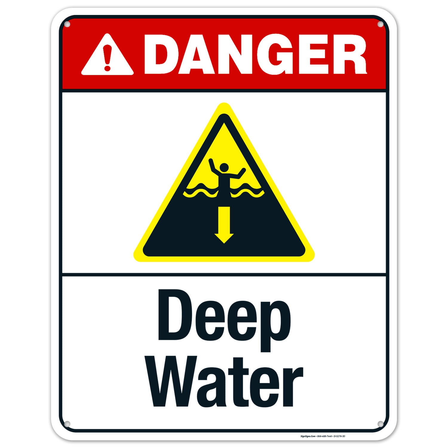 Deep Water Sign, ANSI Danger Sign, - Walmart.com