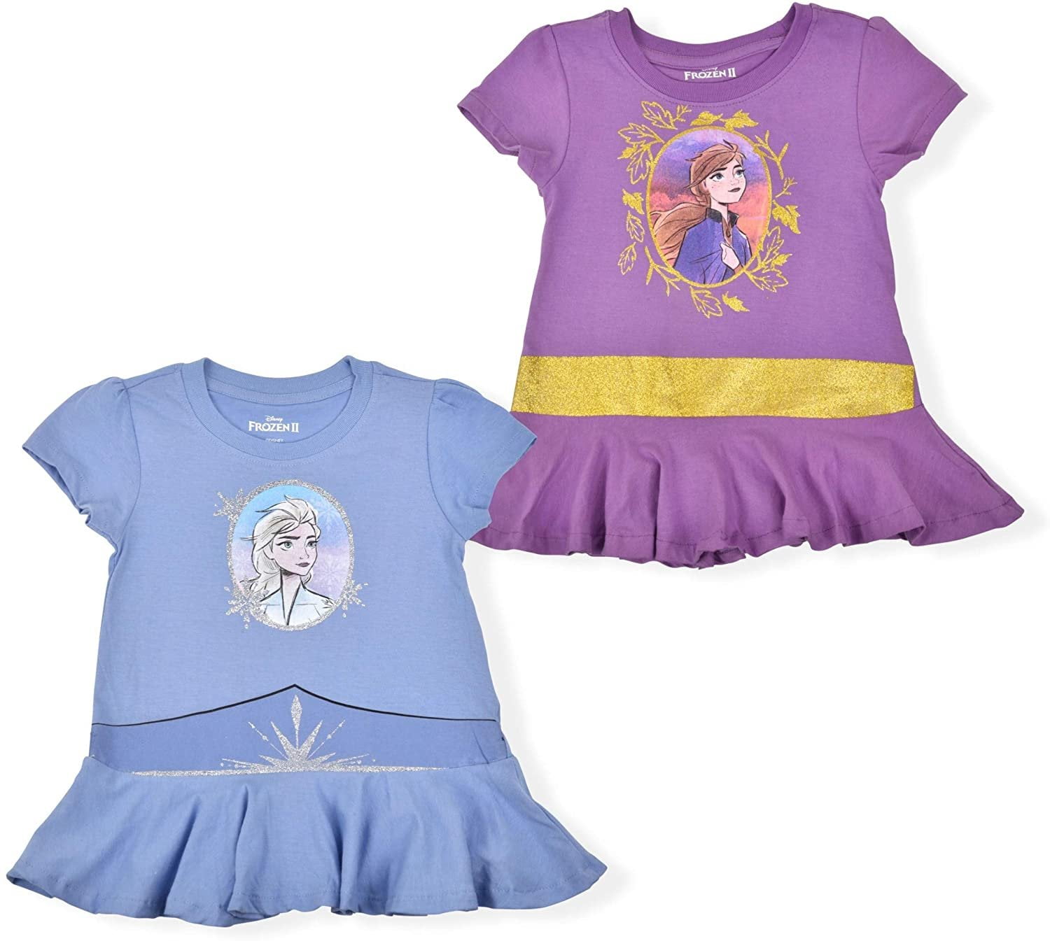 Disney Frozen 2 Girl's 2-Pack Princess Anna and Elsa Character Tees ...