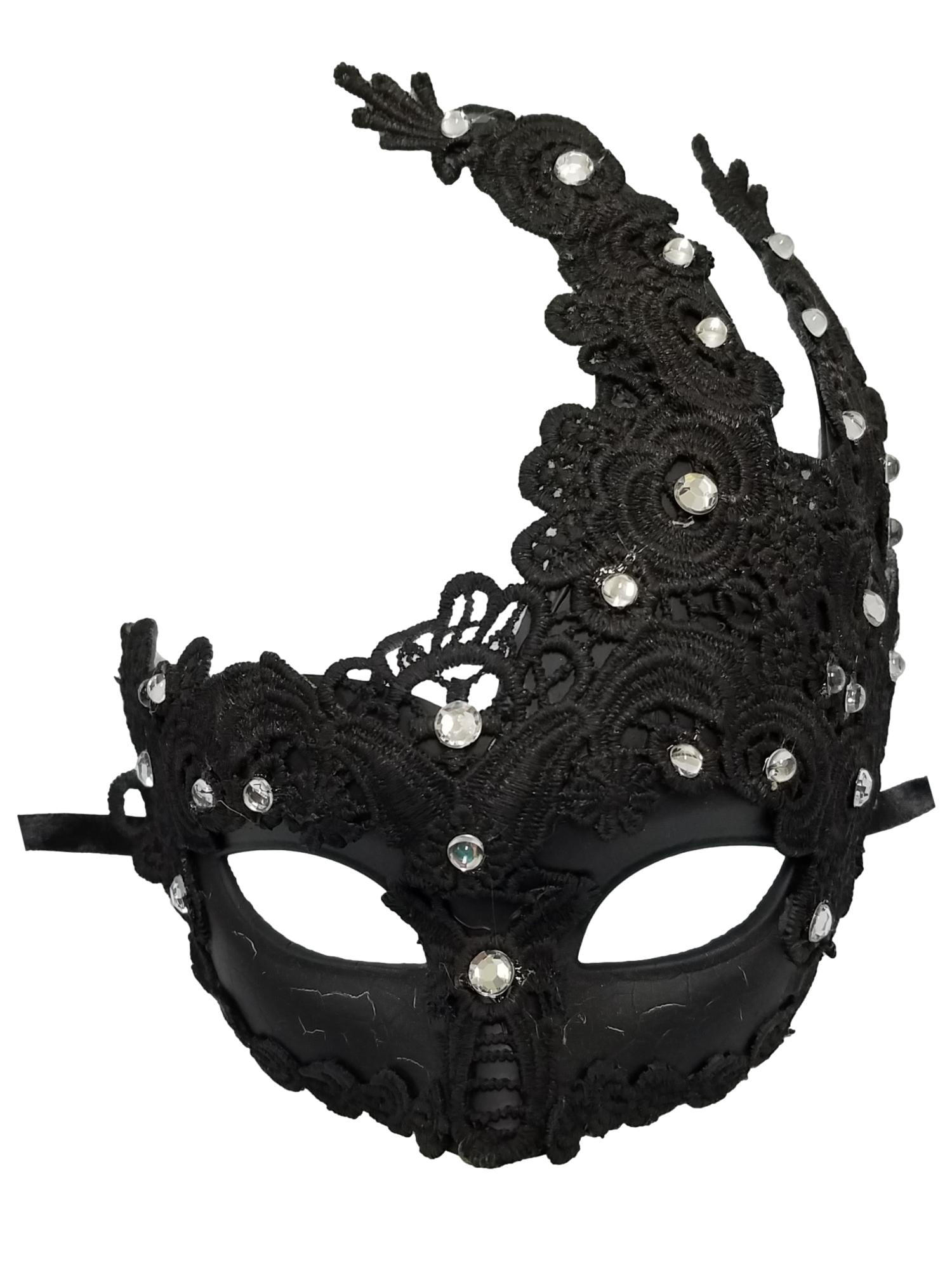 Black Crystal Lace Masquerade Swirl Flame Mardi Gras Ball Mask ...