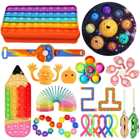 32Pcs Fidget Packs Fidget Toy Set Fidget Toys Pack with Sensory Calculator Rainbow Push Pop-On ...