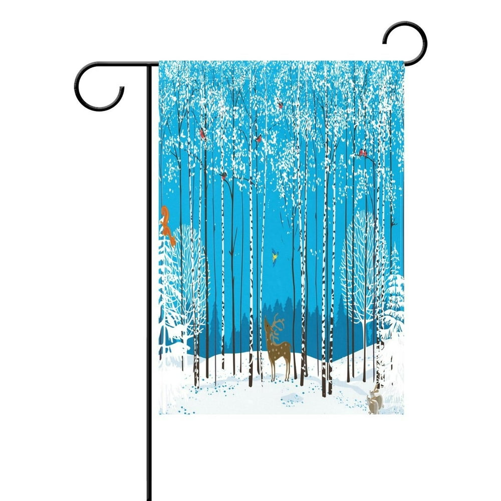 POPCreation Merry Christmas Birch Tree Garden Flag winter deer bird ...