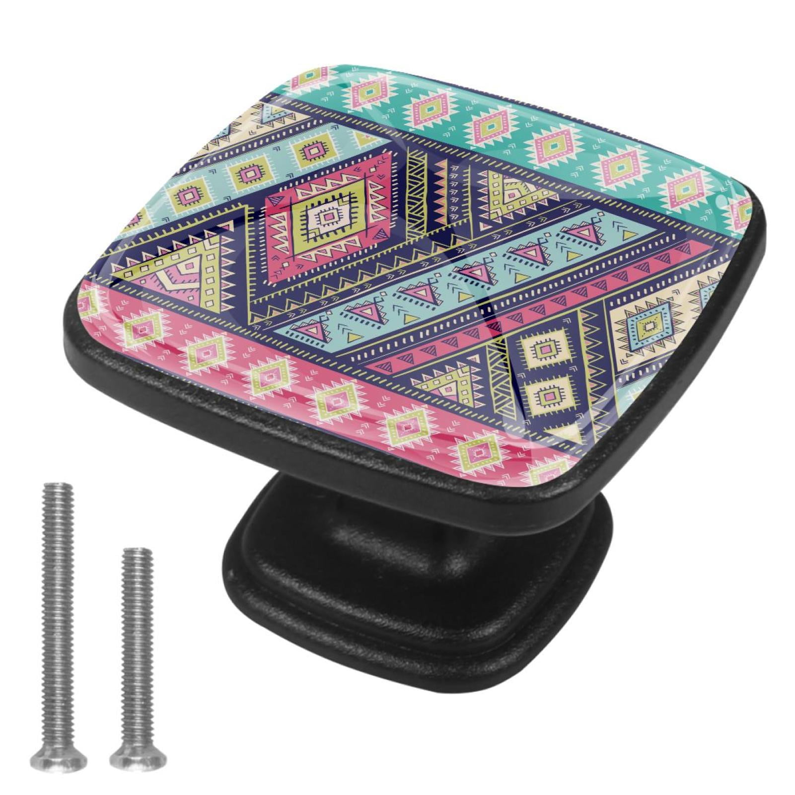 4 Pcs Cabinet Handle Drawer Pulls Ethnic Boho Knobs with Screws Square ...