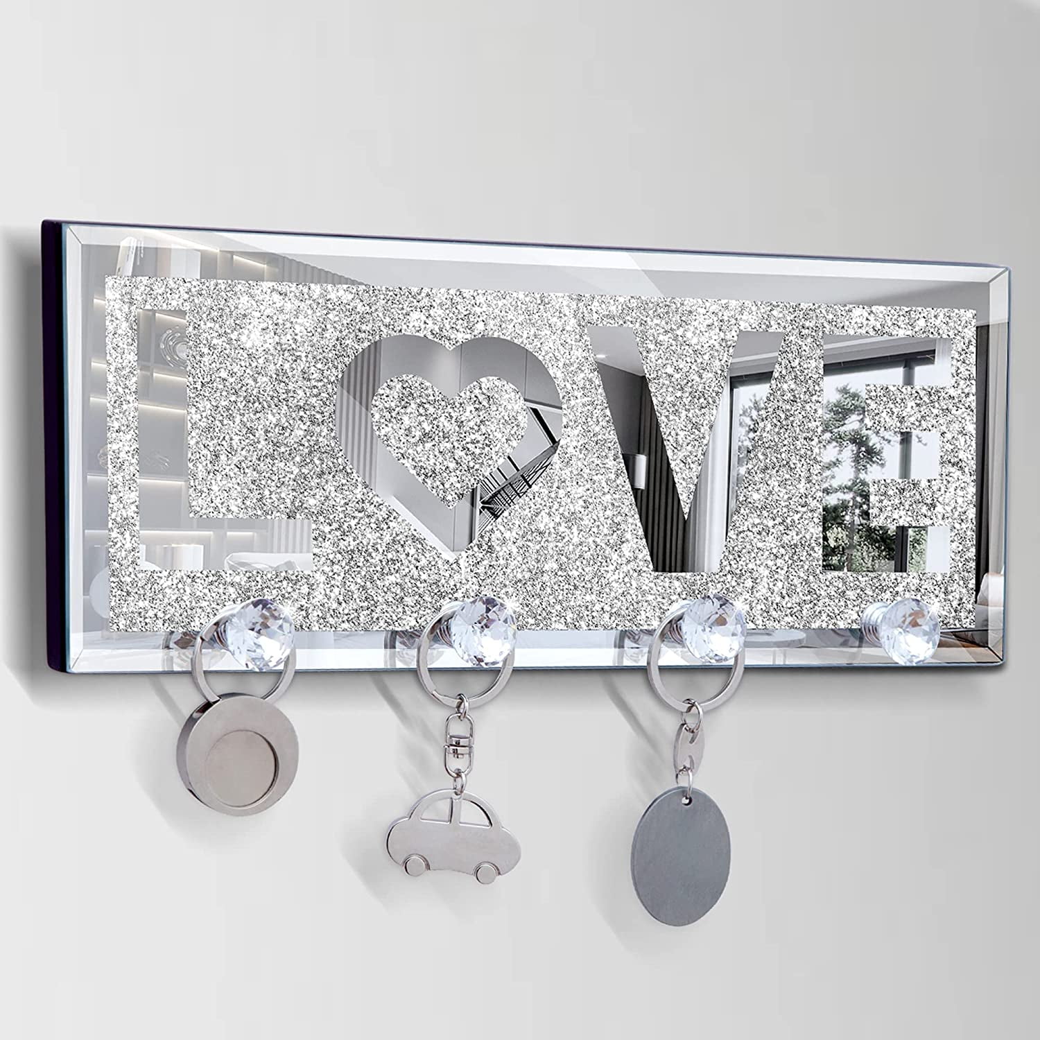 SHYFOY Mirrored Key Holder for Wall Decorative LOVE Letter Sign Plaque ...