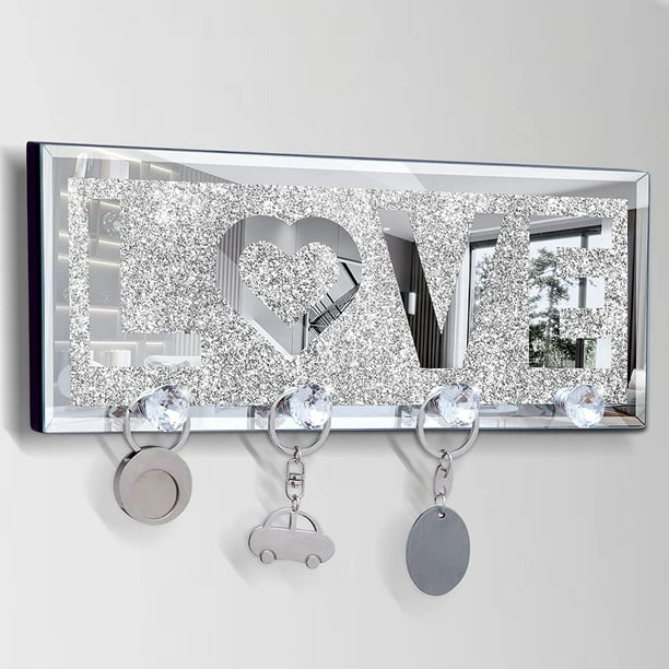 SHYFOY Mirrored Key Holder for Wall Decorative LOVE Letter Sign Plaque ...