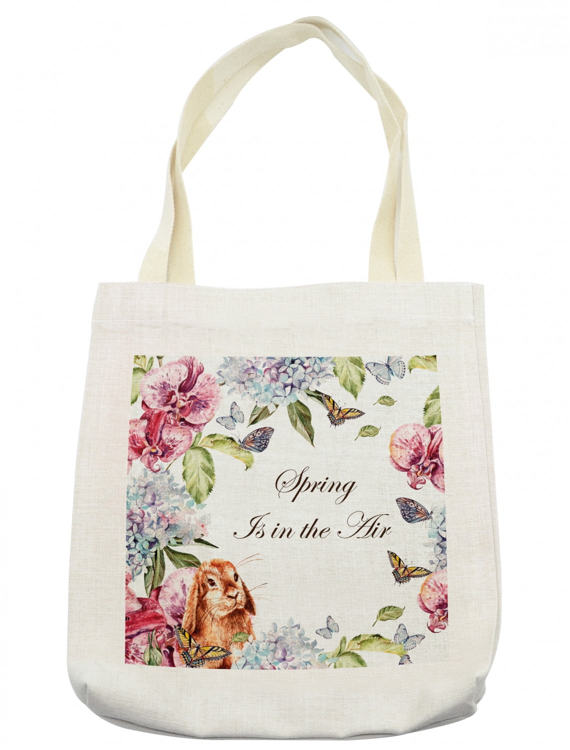 Spring Tote Bag, Hyacintha Flowers Rabbits Orchid Butterfly Leaves ...