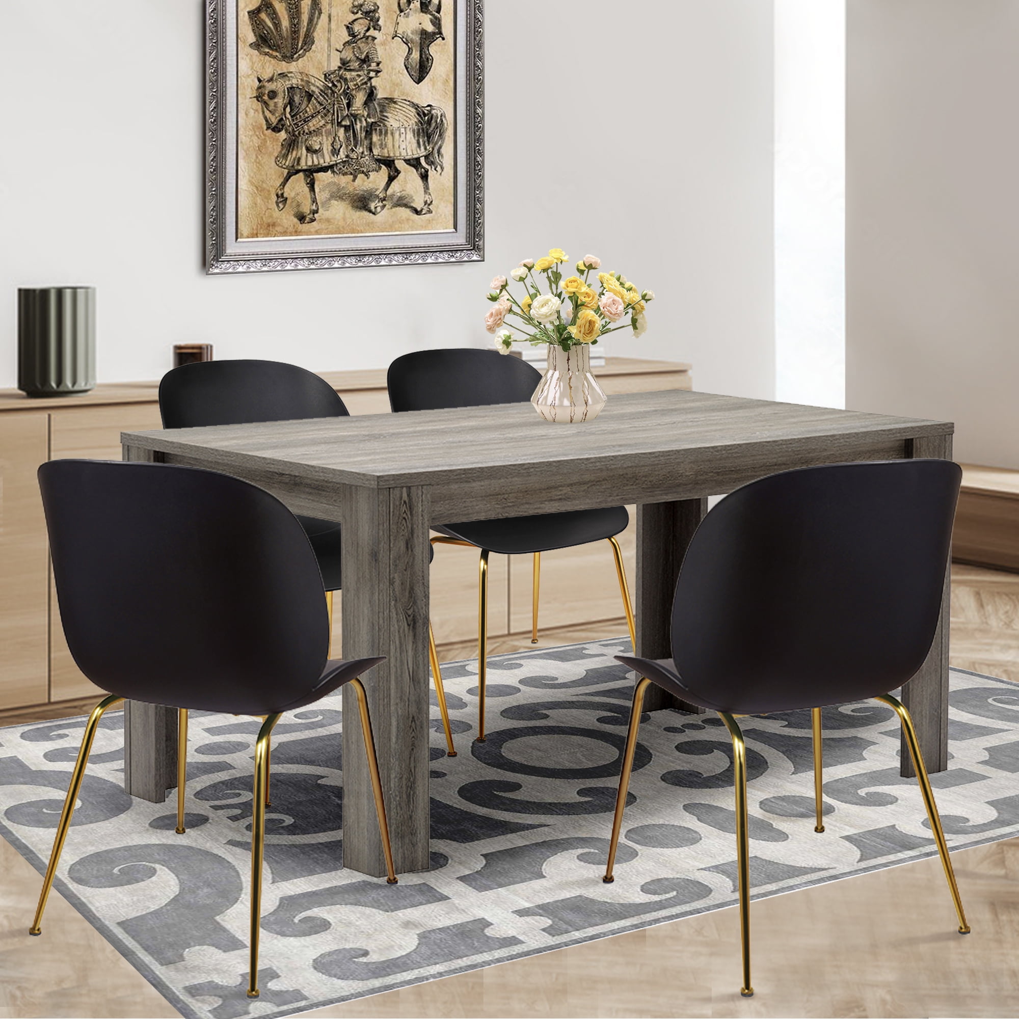 Leejay 5 Pieces Dining Table Set,59 inch Gray Kitchen Table & 4 Pack ...