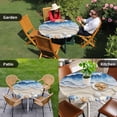 Blue Theme Round Fitted Tablecloth with Elastic Edge Beach Ocean Wave ...