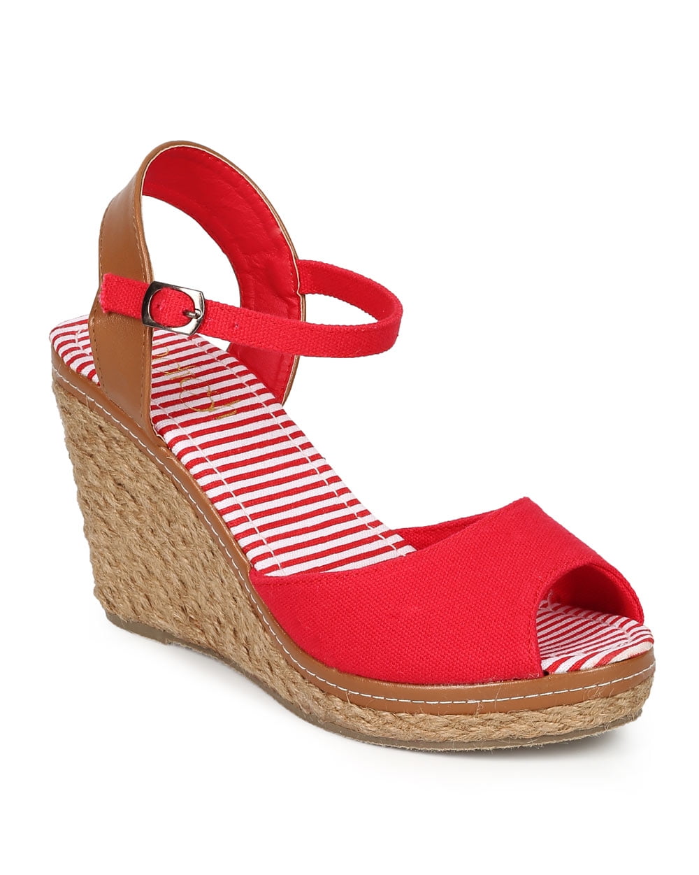 Refresh CG87 Women Canvas Fabric Peep Toe Ankle Strap Espadrille Wedge ...