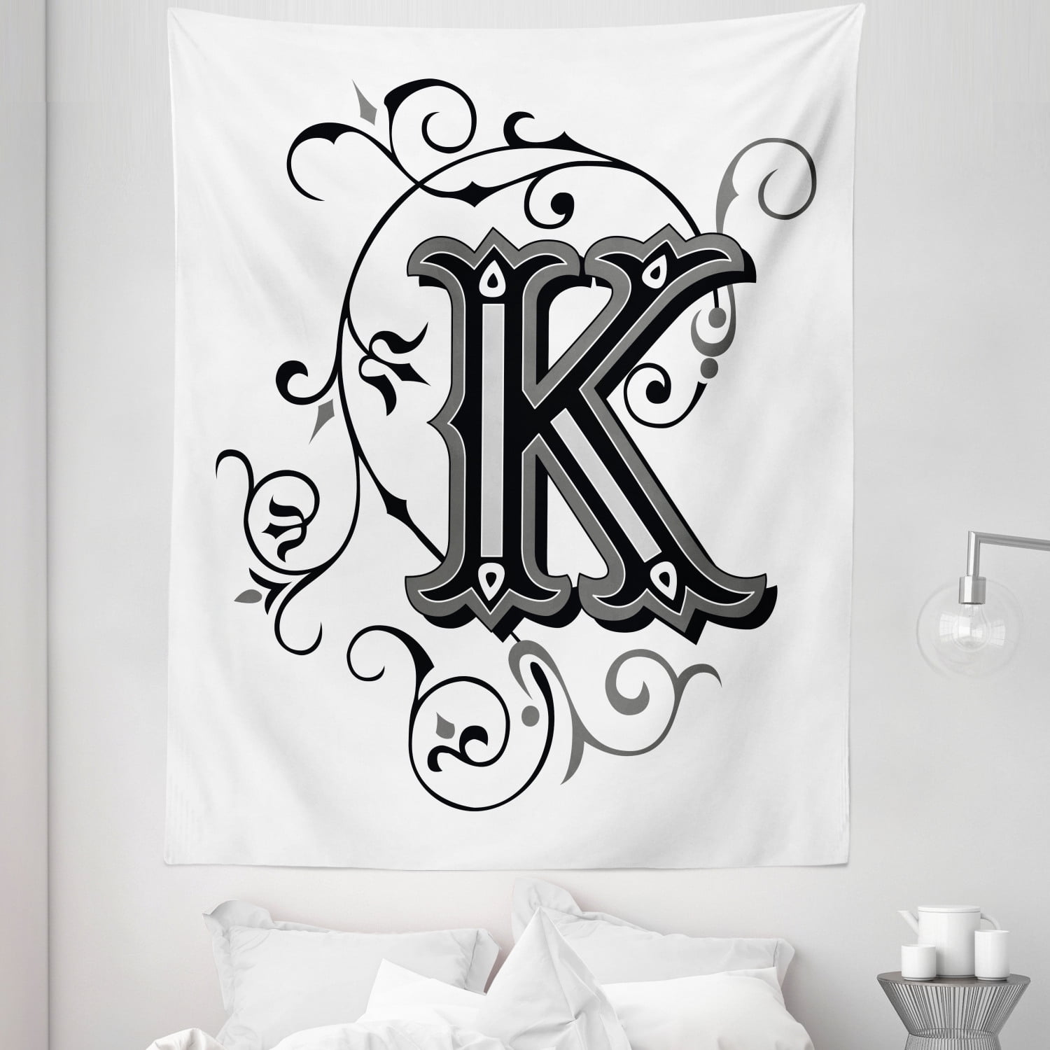 Letter K Tapestry, Uppercase Design from Medieval Times Typography Sign ...