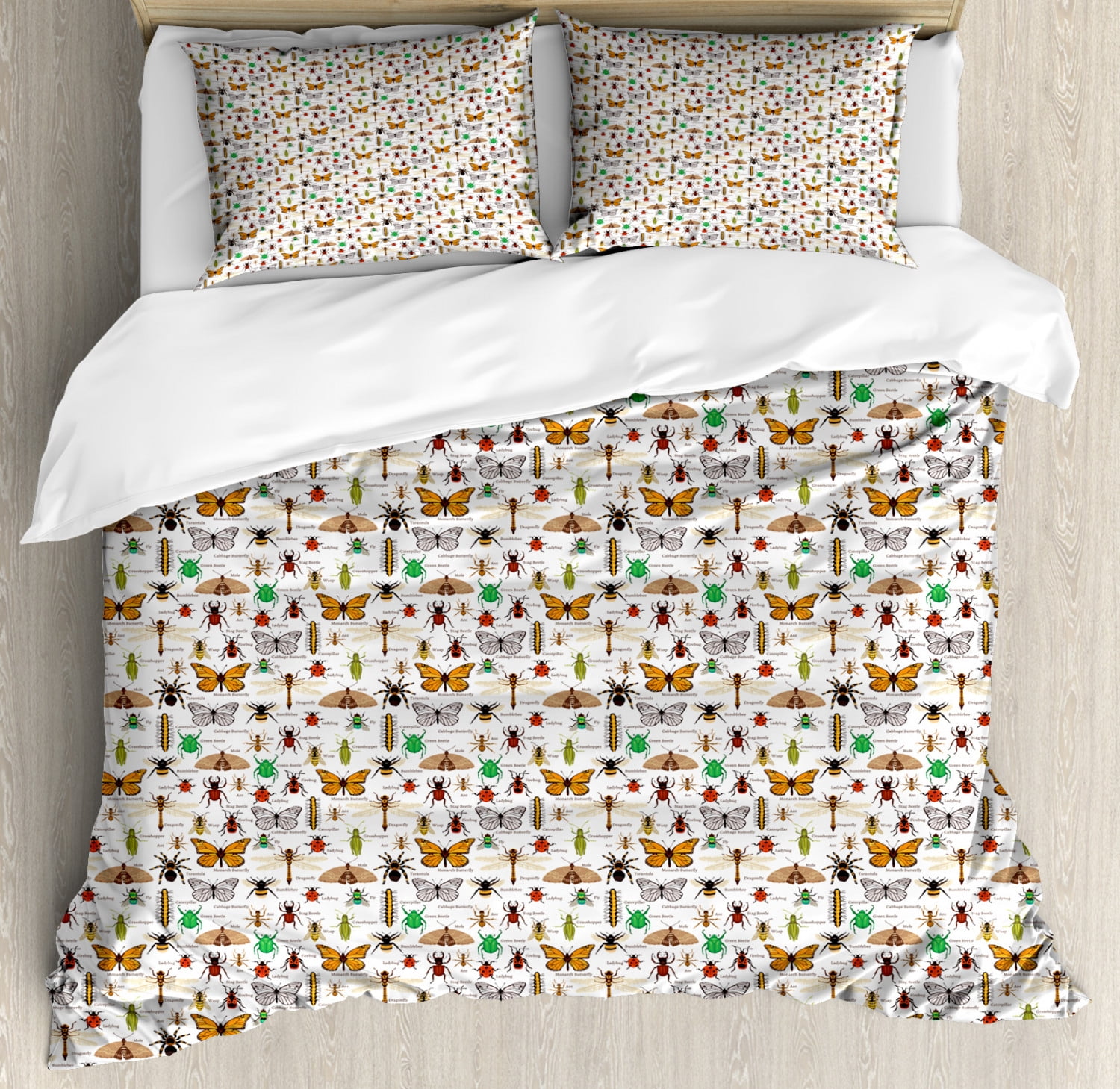 Educational Duvet Cover Set Queen Size, Wild Forest Nature Insects and ...